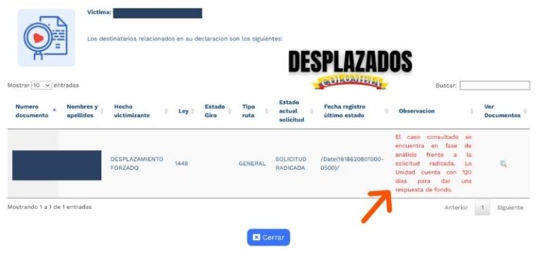 Consultar pagos de los Desplazados por cédula 2025